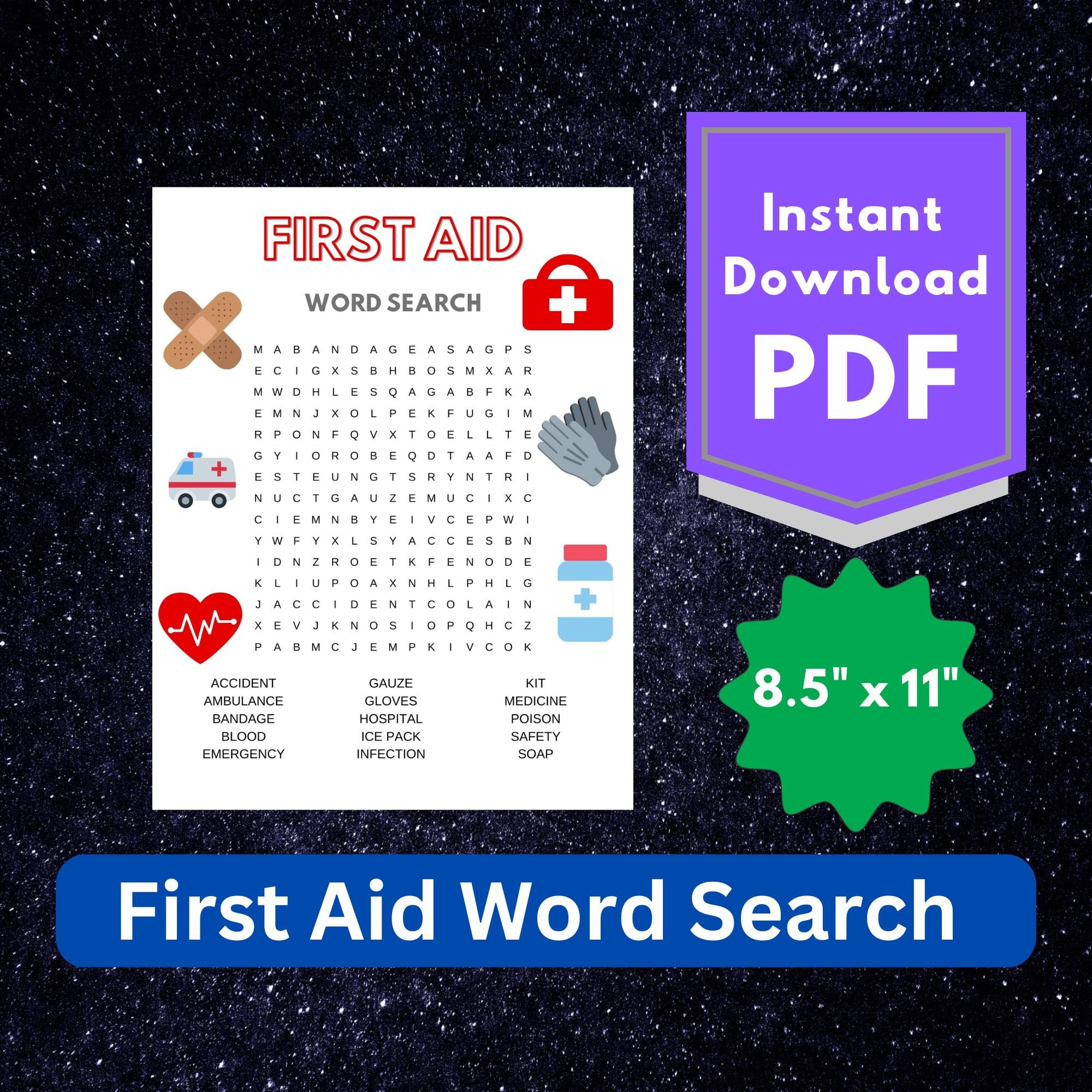 First Aid Word Search Puzzle Game for Kids - Worksheet Activity ...