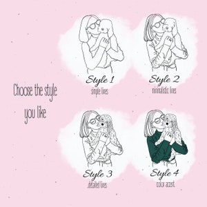 Custom Line Drawing | Family Line Art Drawing Dog Mom | Family Portrait ...