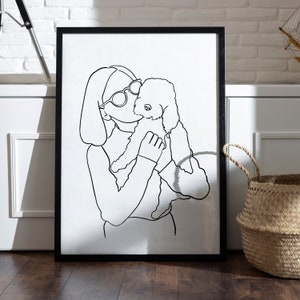 Custom Line Drawing | Family Line Art Drawing Dog Mom | Family Portrait ...