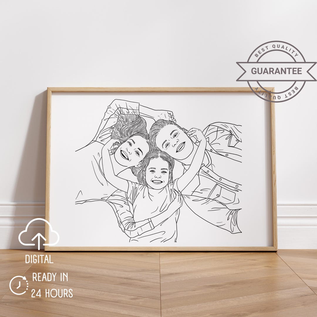 Custom Line Drawing From Photo | Couples Portrait | Line Drawing Family ...