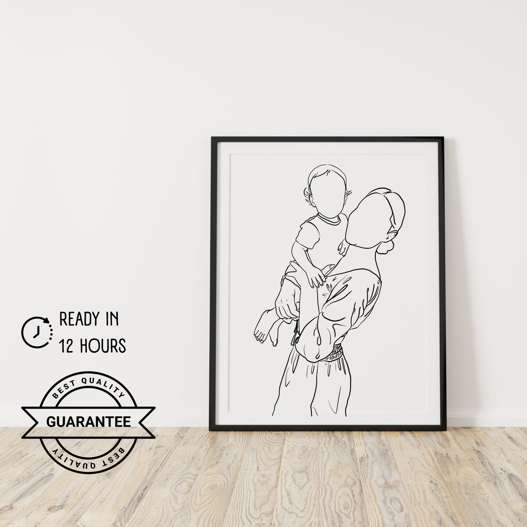 Custom Mother and Child Line Art Portrait | Individual Portrait ...