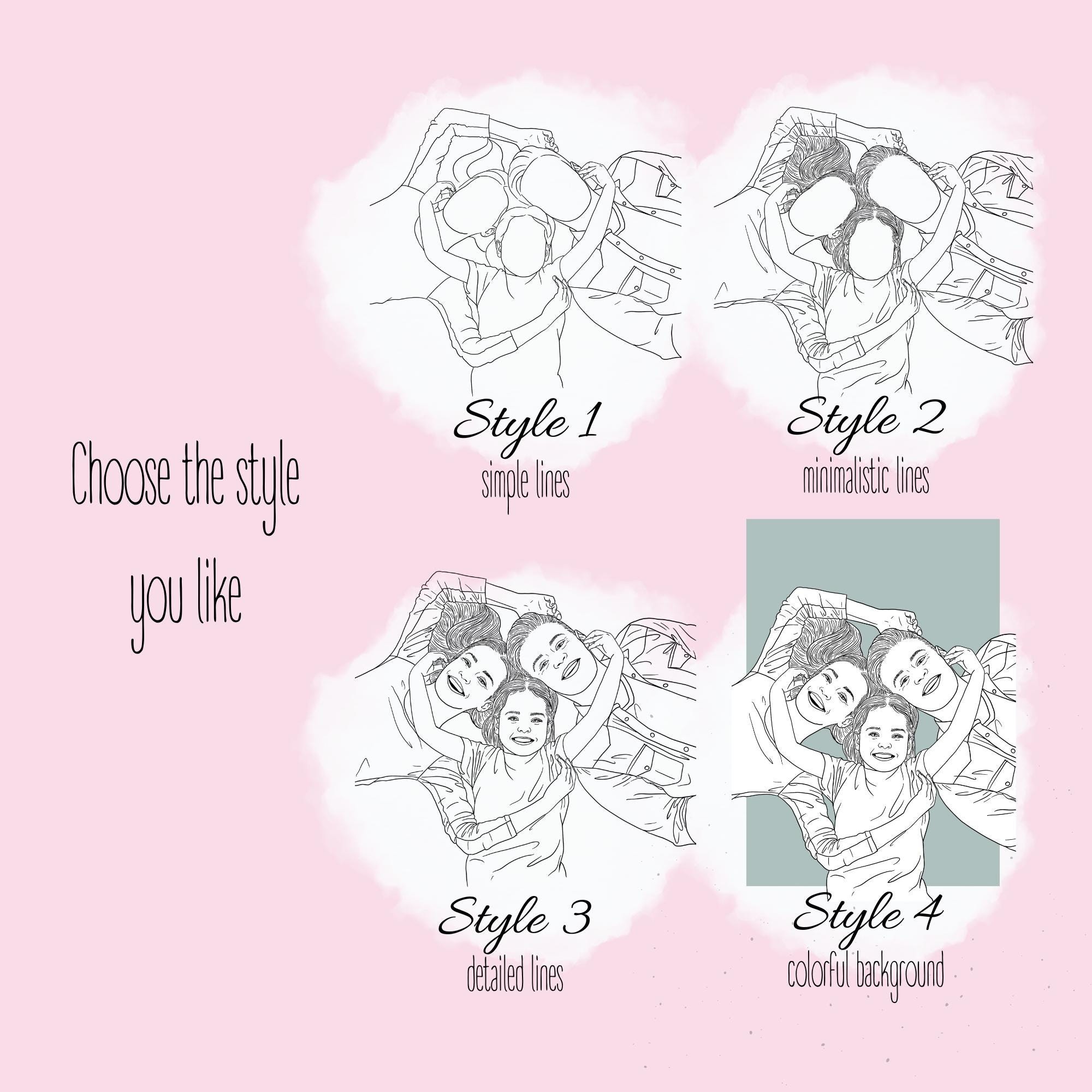 Custom Line Drawing From Photo | Couples Portrait | Line Drawing Family ...
