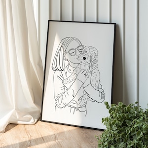 Custom Line Drawing | Family Line Art Drawing Dog Mom | Family Portrait ...