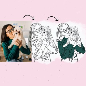 Custom Line Drawing | Family Line Art Drawing Dog Mom | Family Portrait ...