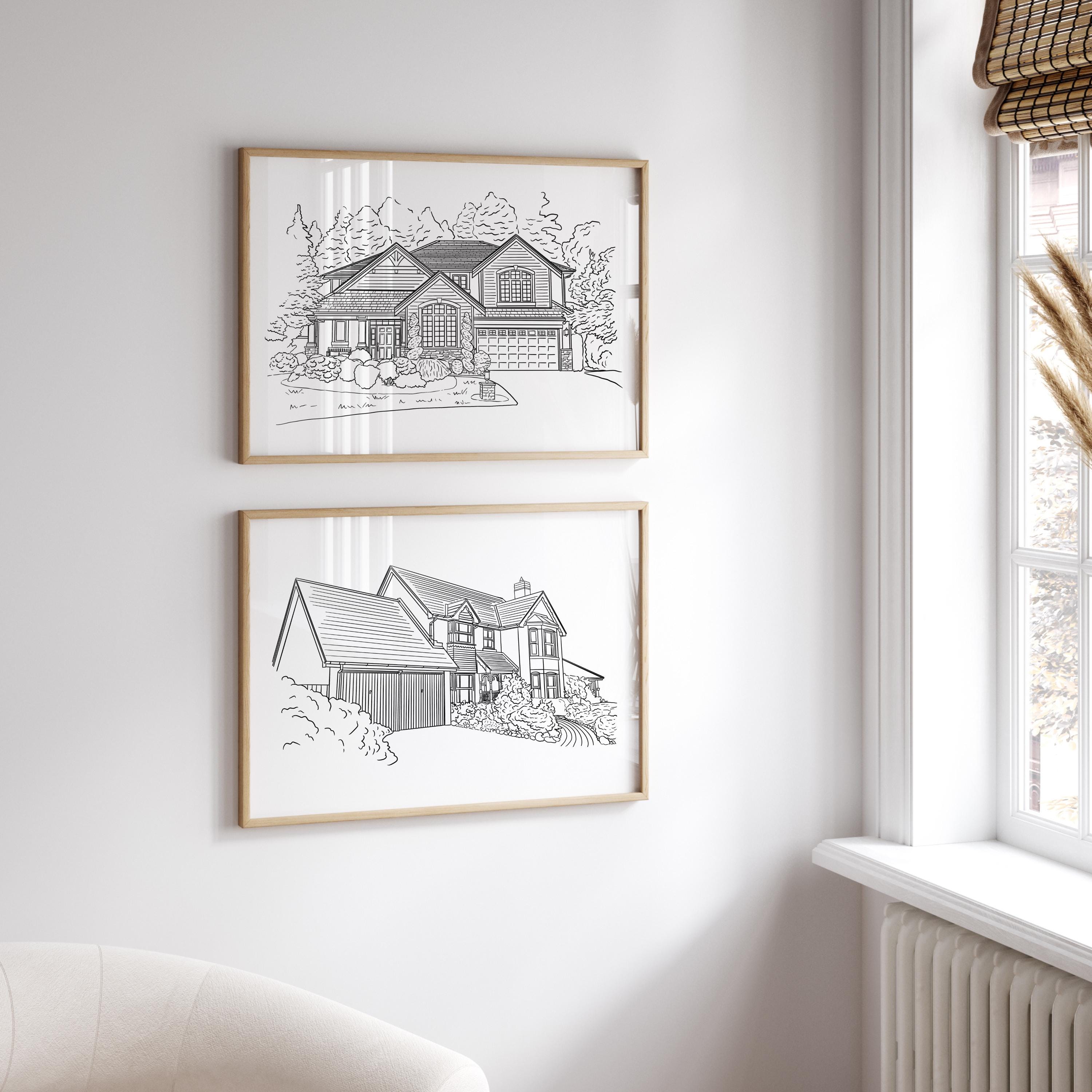 Custom House Line Art | Outline House Custom House Sketch Building Line ...