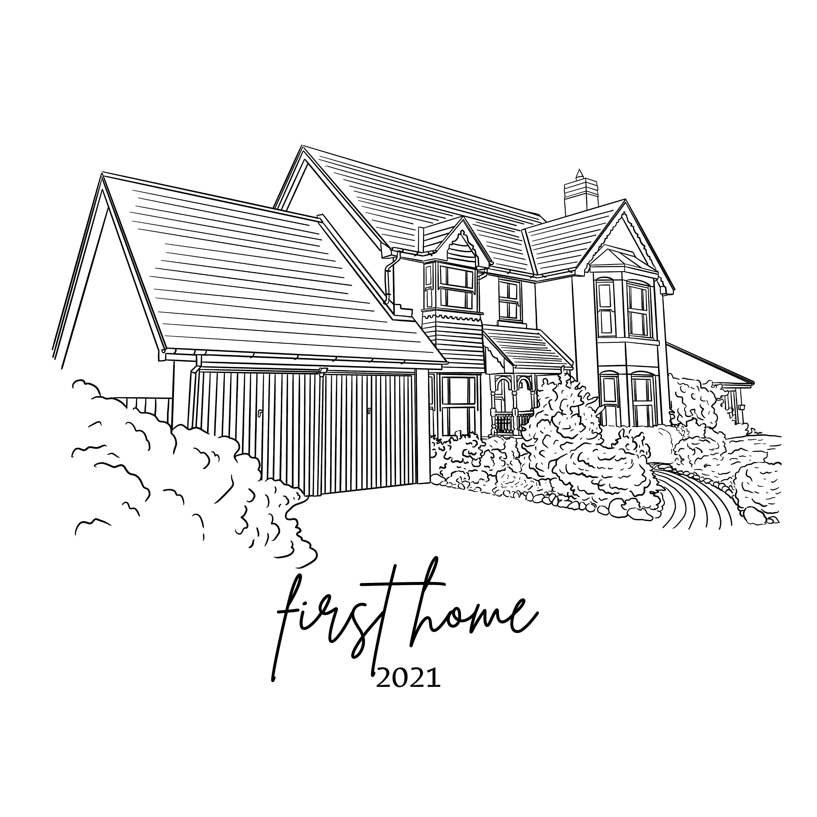 Custom House Line Art | Outline House Custom House Sketch Building Line ...