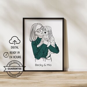 Custom Line Drawing | Family Line Art Drawing Dog Mom | Family Portrait ...