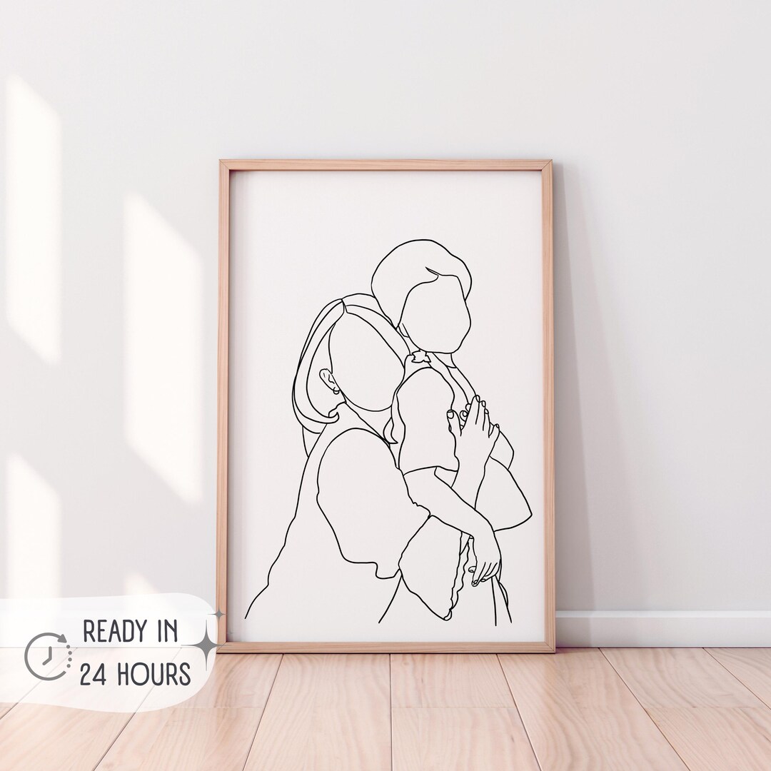 Custom Faceless Portrait | One-line Drawing | Outline Drawing | Mother ...