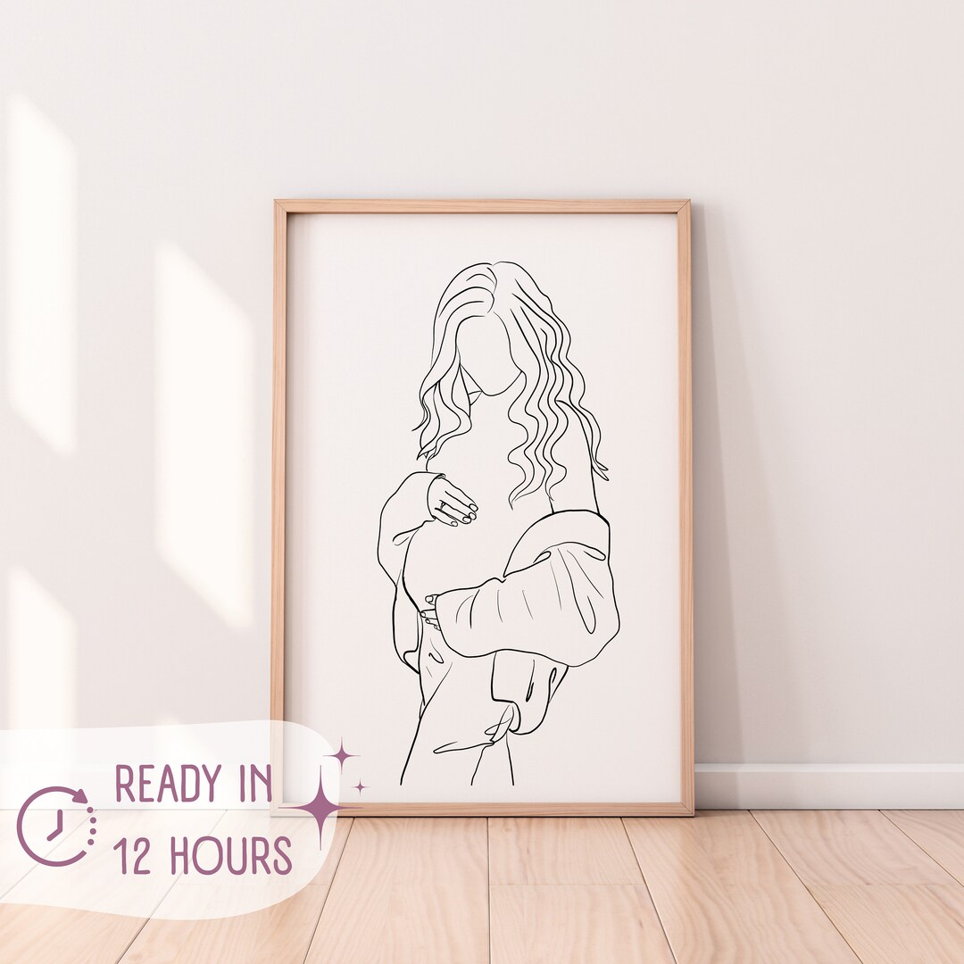 Pregnancy Custom Line Drawing | Maternity Portrait | Minimalist ...