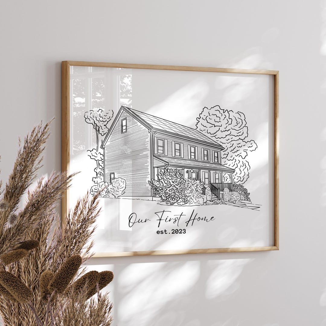 Custom House Line Art | Outline House | Hand-drawn Wedding Print ...