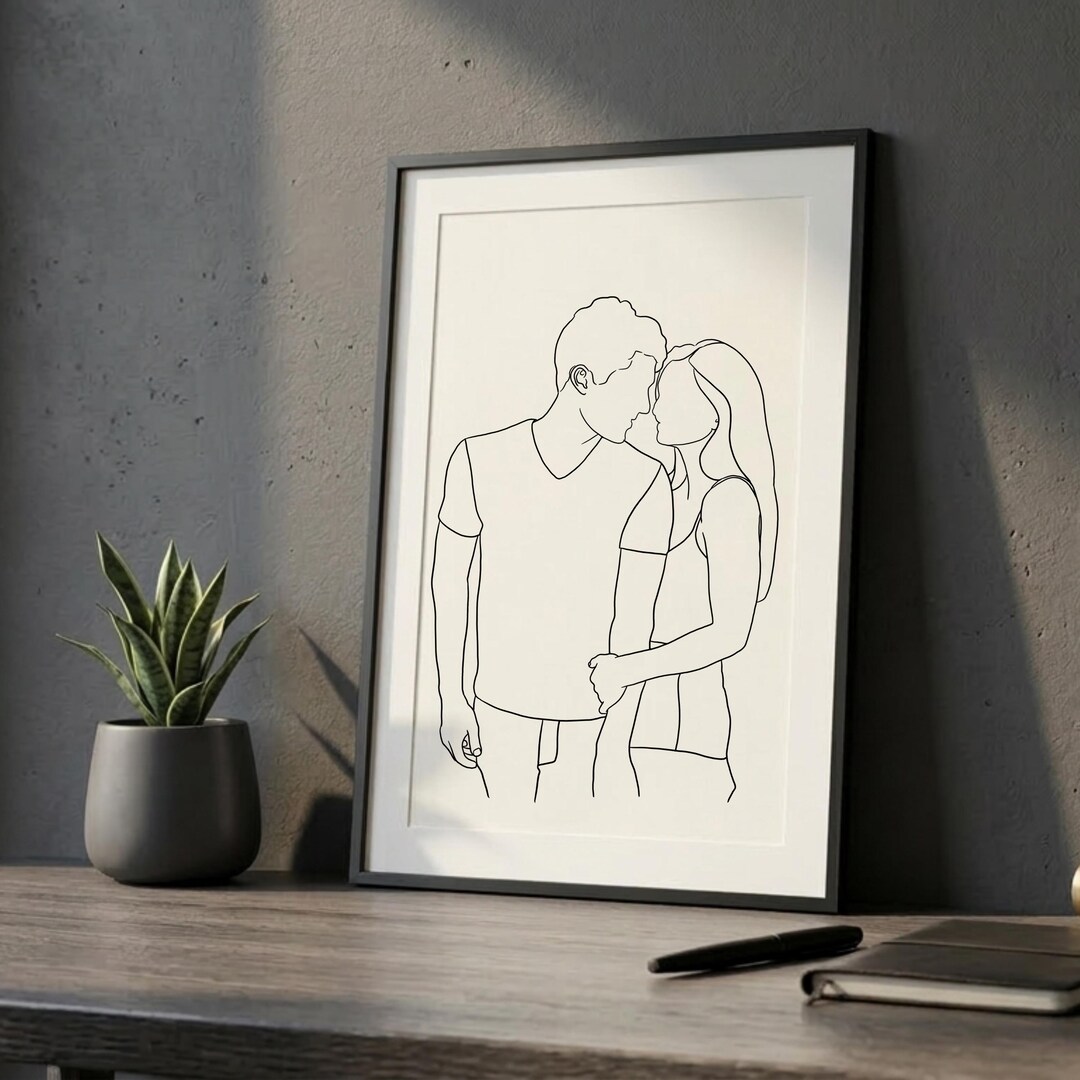Custom Hand-drawn Couple Portrait, Faceless Line Art From a Photo ...