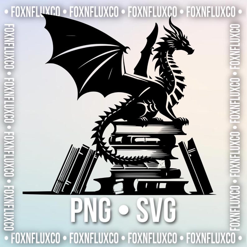 Dragon & Books Silhouette SVG PNG Digital Download Bookish Fantasy ...