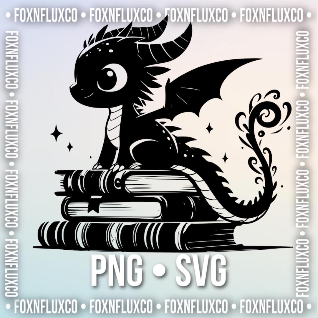 Dragon & Books 3 Silhouette SVG PNG Digital Download Bookish Fantasy ...