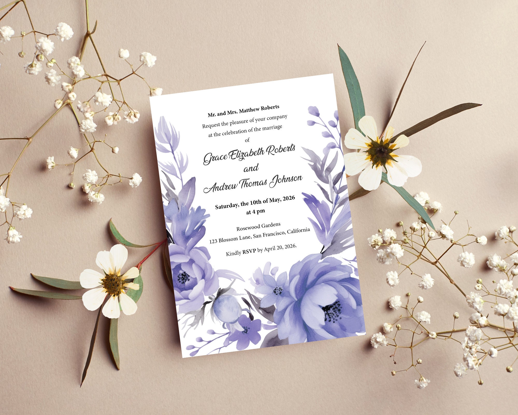 Beautiful Blue Wedding Invitation Template, Reception Invitation ...