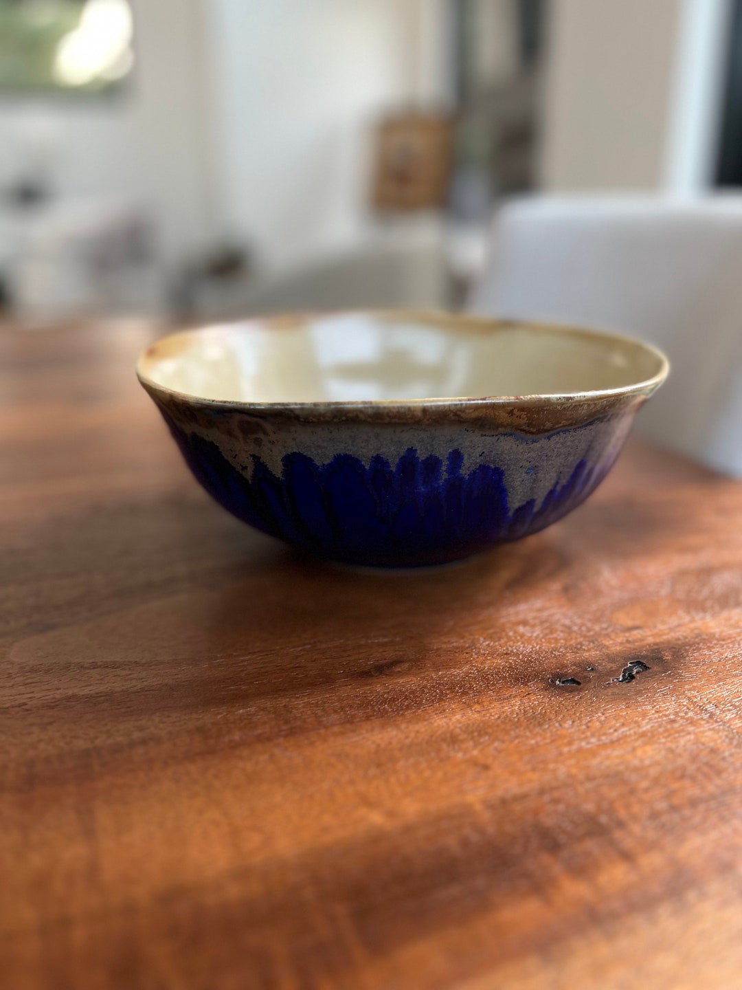 Antique 19th Century Persian Pottery Bowl Blue Drip Glaze Possibly From ...