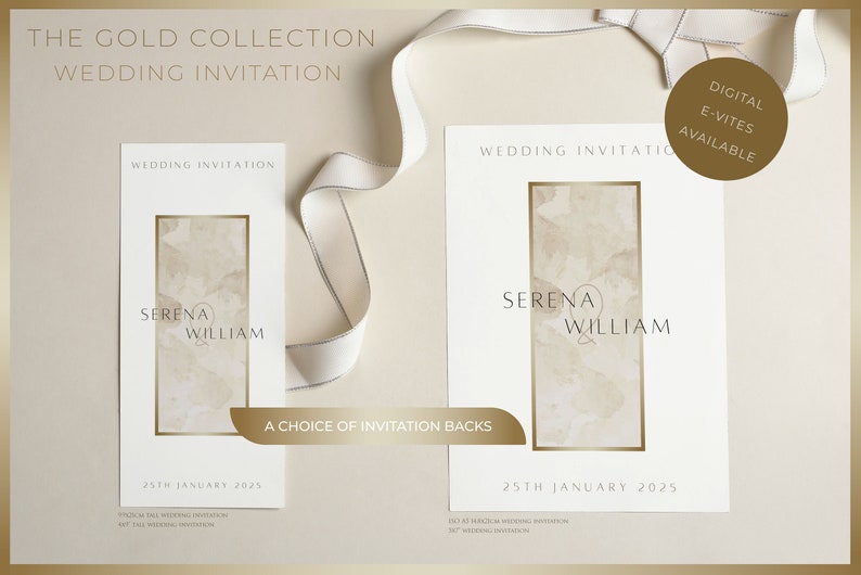 TALL Wedding Invitation Template 4x9, Stylish, Elegant Gold Luxury ...