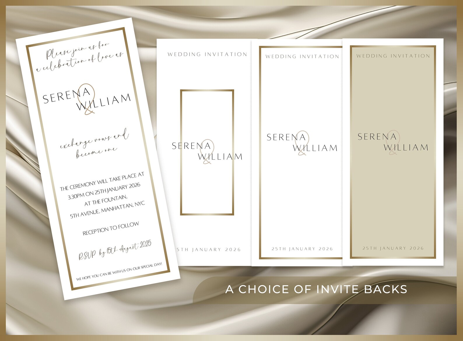 TALL Wedding Invitation Template 4x9", Stylish, Elegant Gold Luxury ...