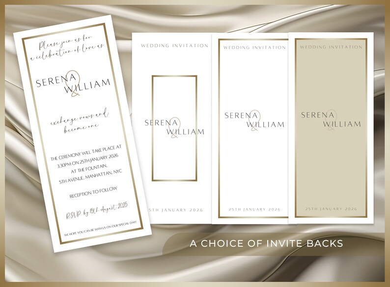 TALL Wedding Invitation Template 4x9", Stylish, Elegant Gold Luxury ...