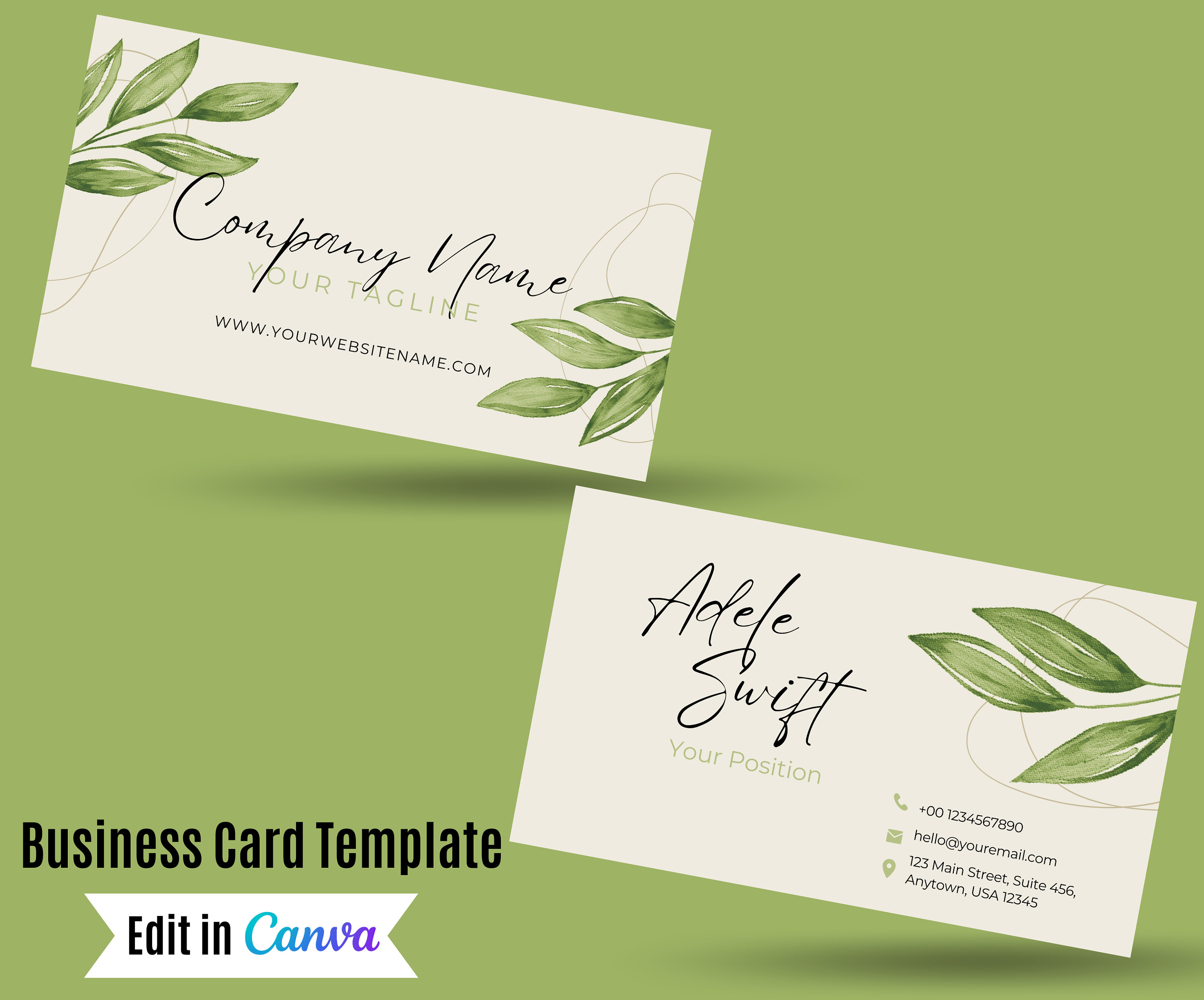 Sage Green Business Card Design, Luxury Business Card, Minimalist and ...