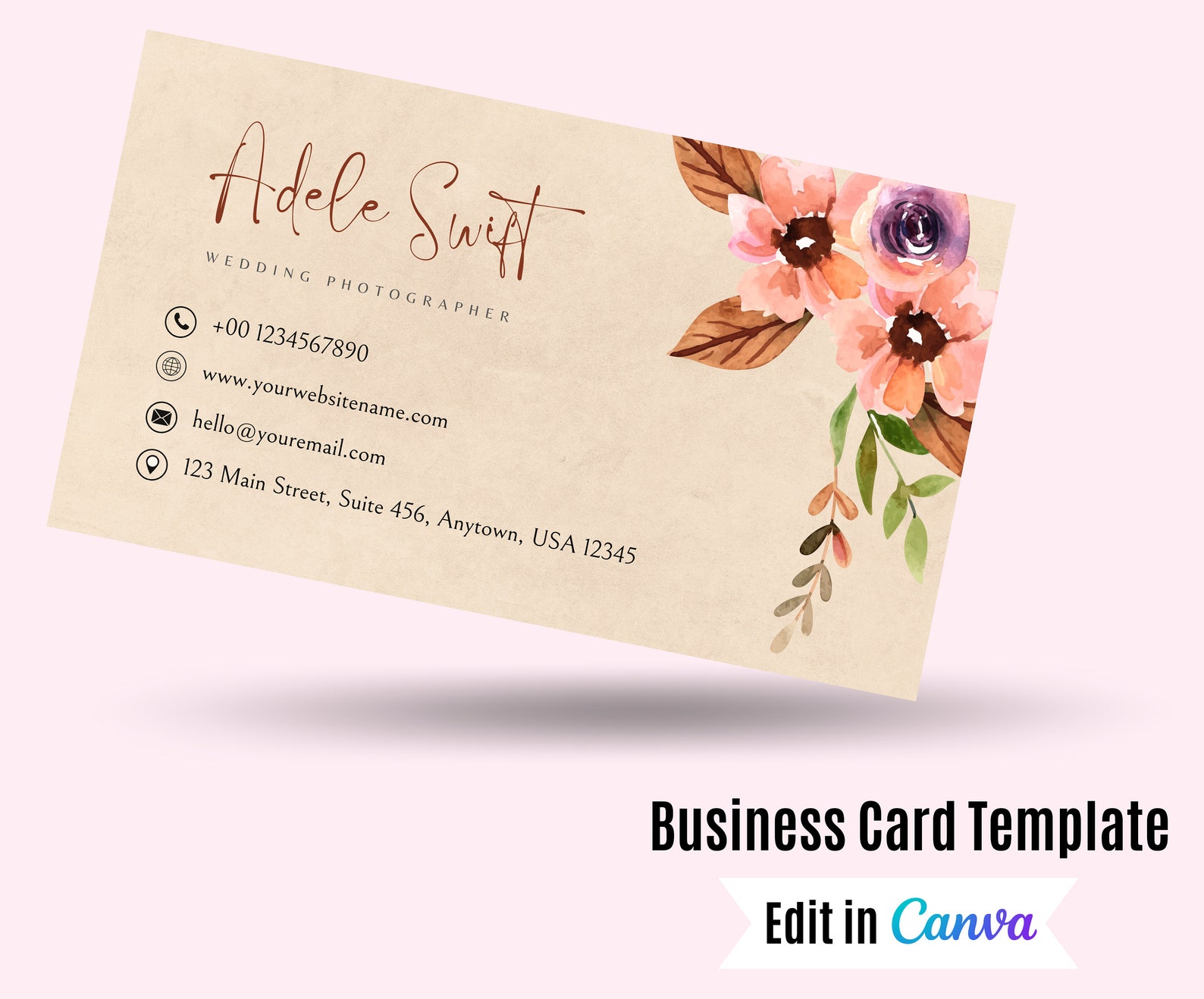 Fancy Floral Business Card Template, Card for Gardener, Card for ...