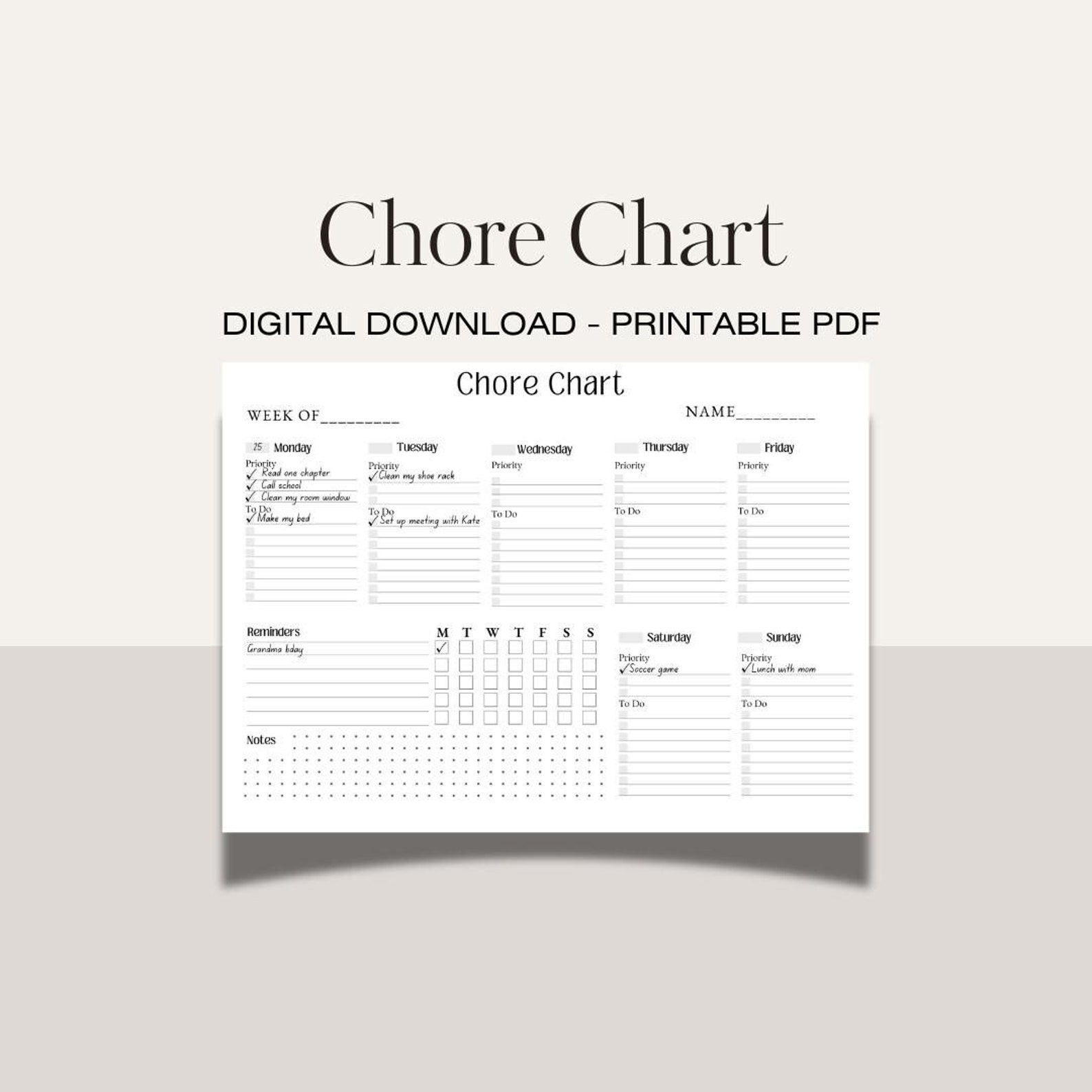 Chore Chart Printable, Family Chore Chart, Downloadable Chore, Chore ...