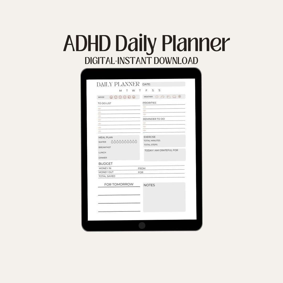 ADHD Daily Planner Printable, Hourly Planner, Organized Planner, ADHD ...