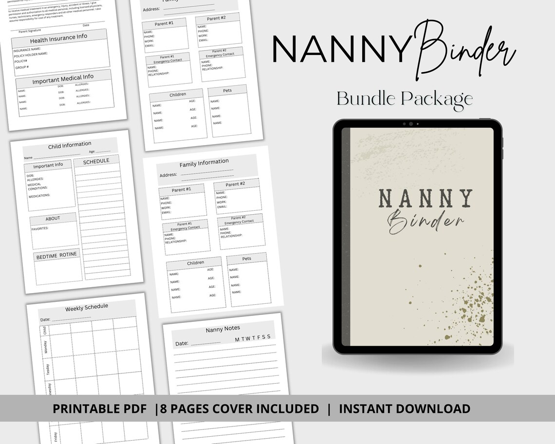 Nanny Binder Printable: Weekly Schedule, Childcare Log (PDF) - Etsy