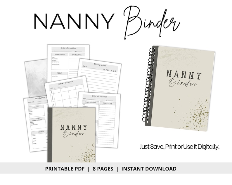 Nanny Binder Printable: Weekly Schedule, Childcare Log (PDF) - Etsy