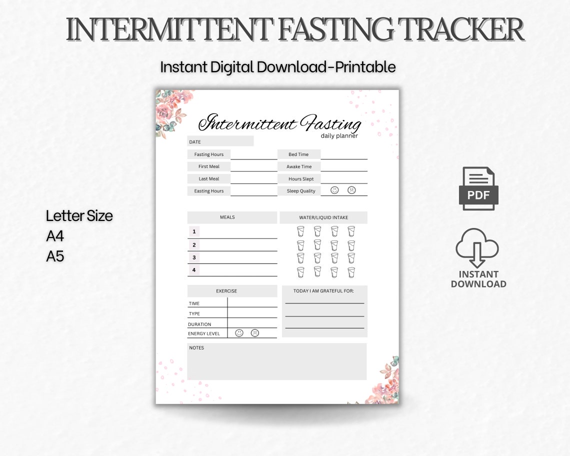 Intermittent Fasting Tracker Printable: Daily Planner (A4, A5, Letter ...