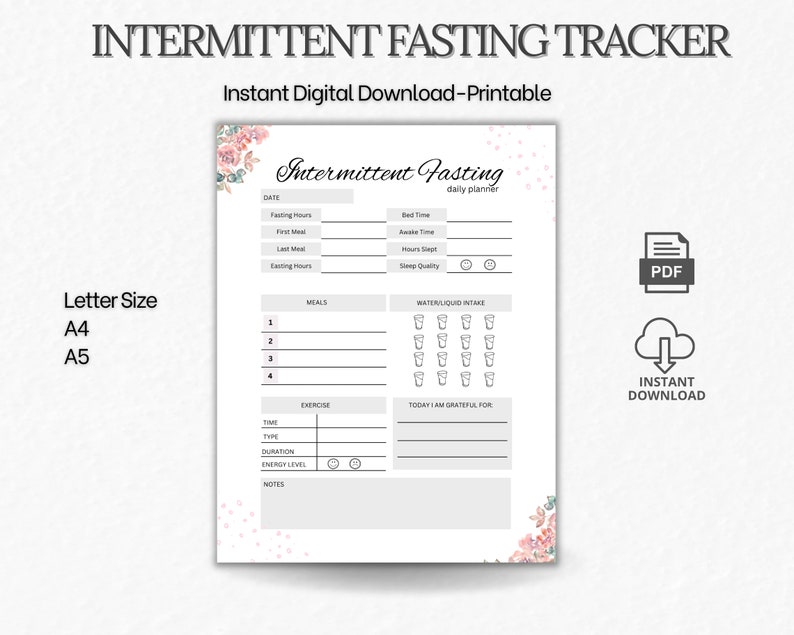 Intermittent Fasting Tracker Printable: Daily Planner (A4, A5, Letter ...
