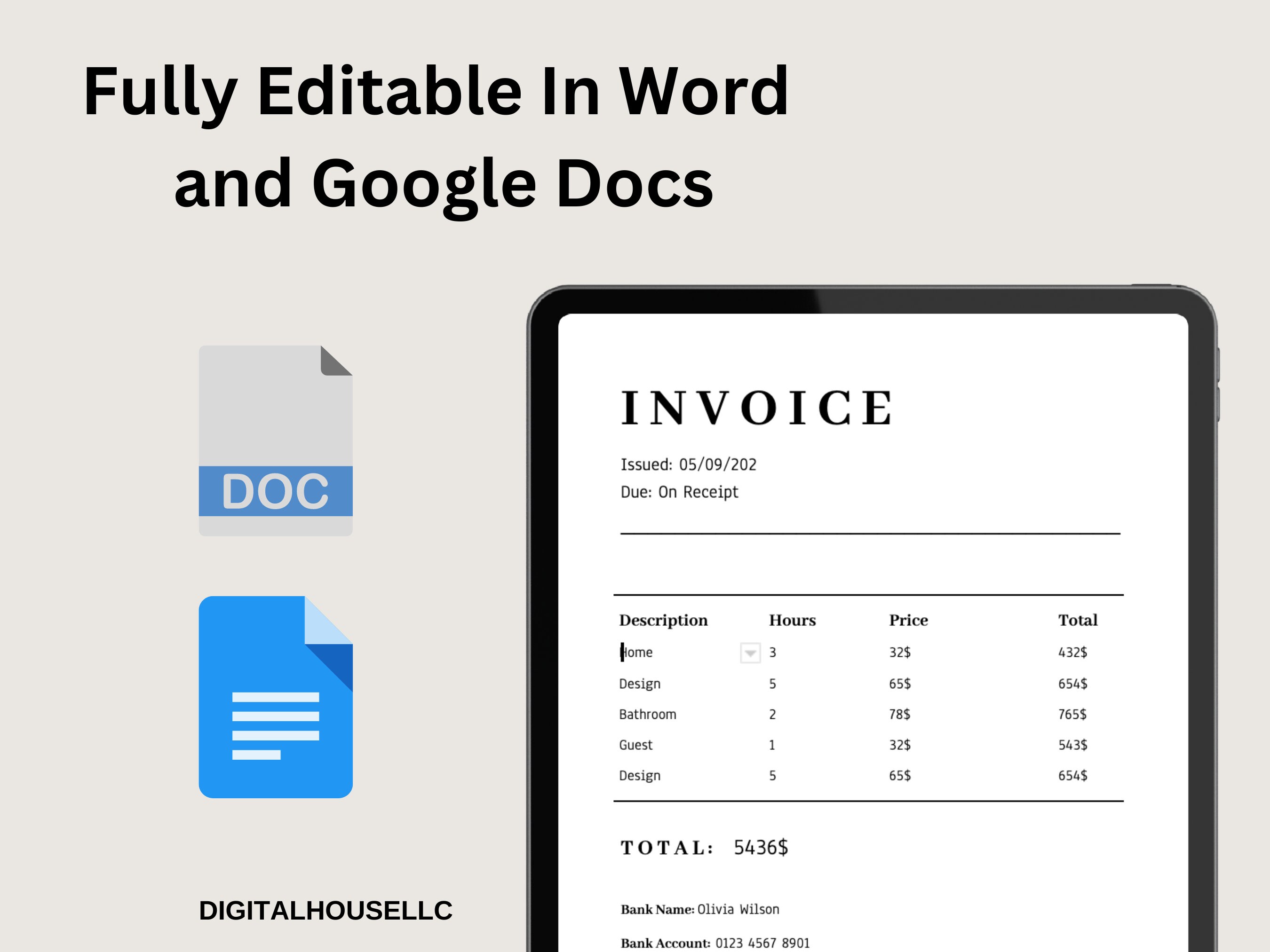 Invoice Template Google Doc,invoice Template Editable,invoice Template ...