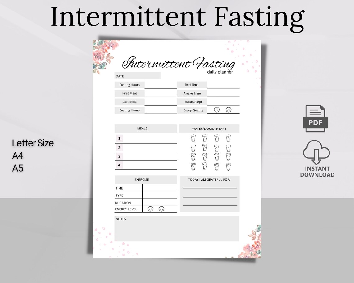 Intermittent Fasting Tracker Printable: Daily Planner (A4, A5, Letter ...