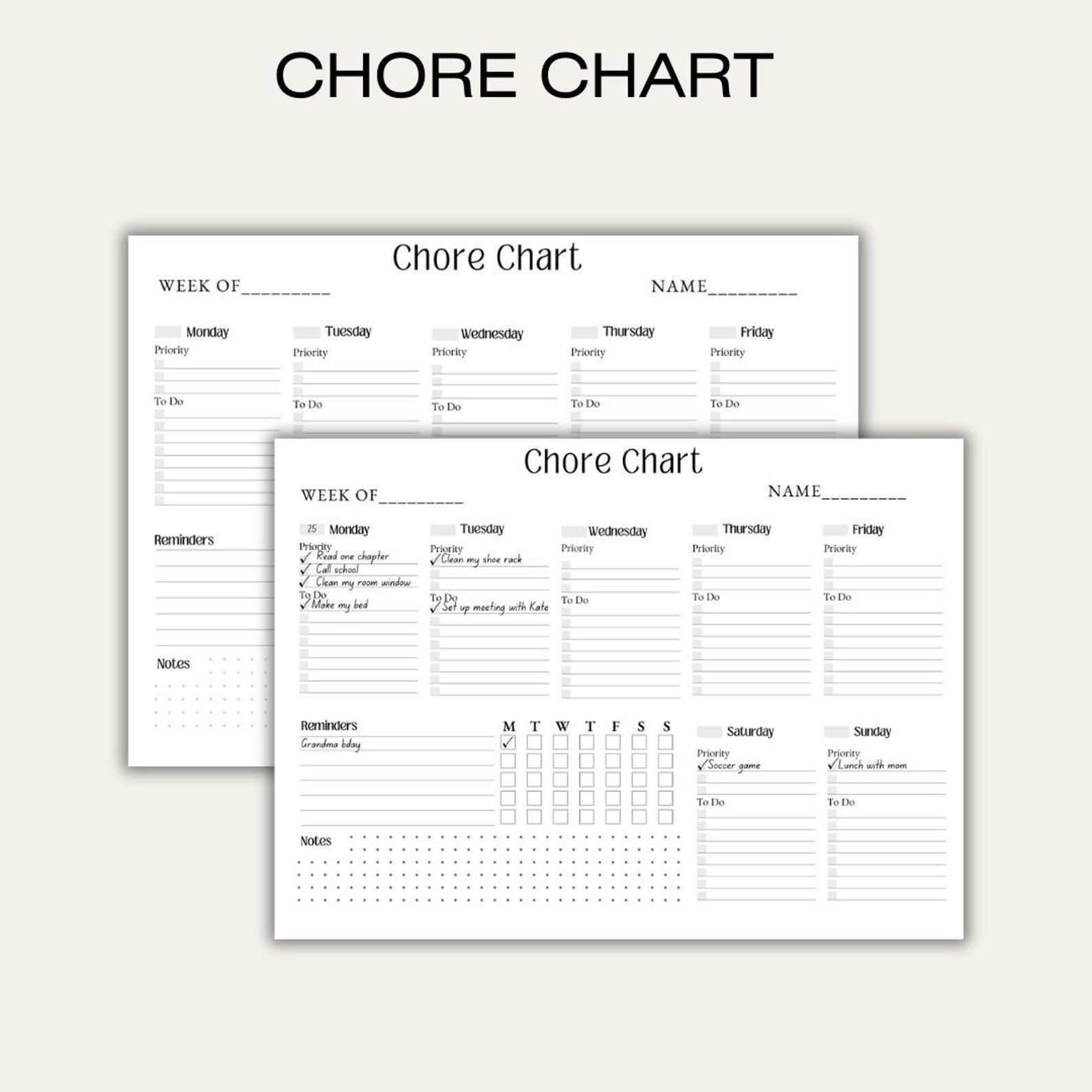 Chore Chart Printable, Family Chore Chart, Downloadable Chore, Chore ...