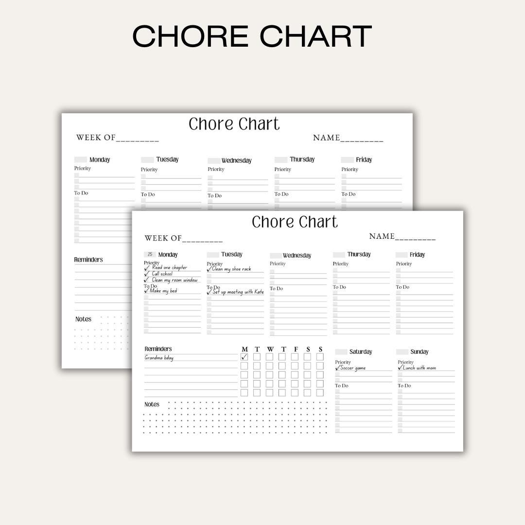 Chore Chart Printable, Family Chore Chart, Downloadable Chore, Chore ...