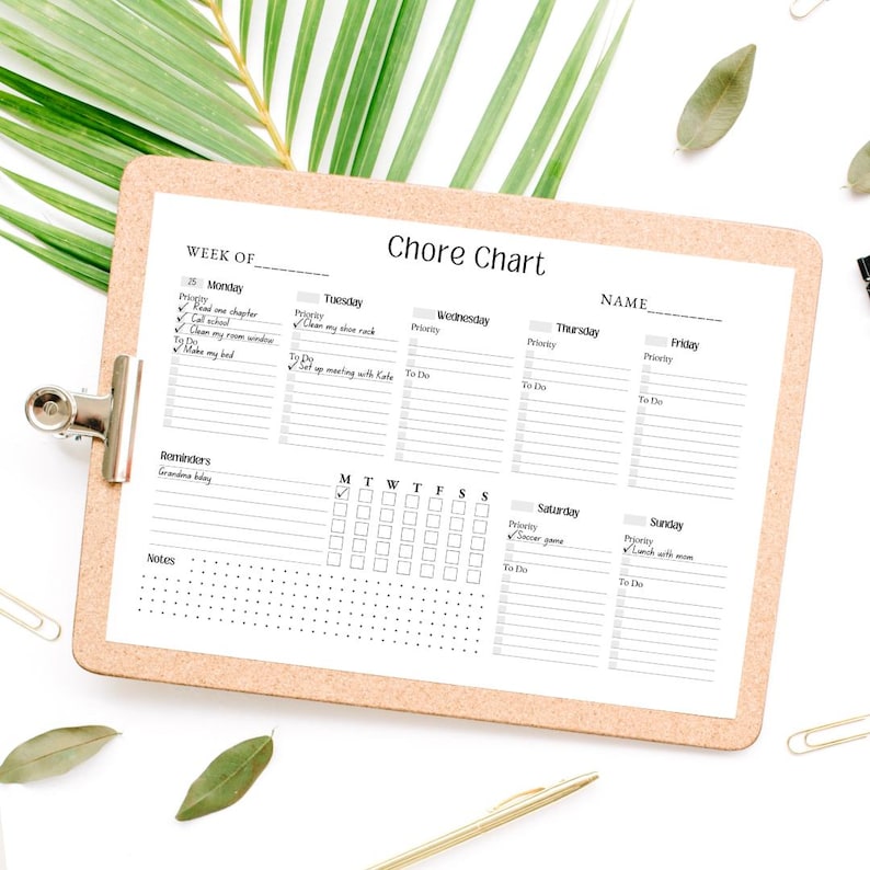 Family Chore Chart Printable: Weekly Planner (PDF Download) - Etsy
