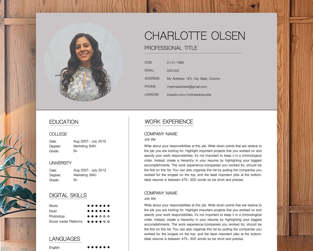 Modern and Clean Resume Template for Professionals With - Etsy