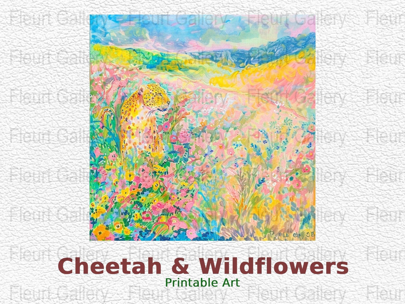 Preppy Pastel Cheetah With Wildflowers Printable Art, Preppy ...