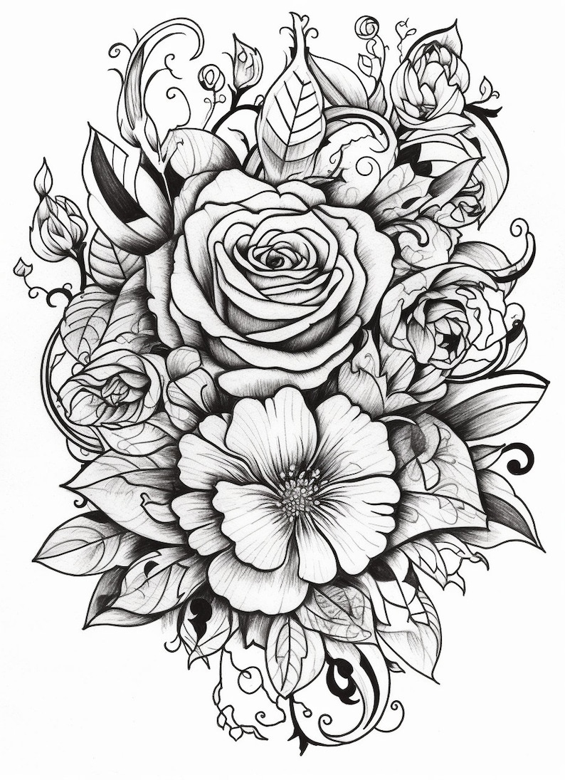 Adult Coloring Book Tattoo Designs for Coloring Practice - Etsy