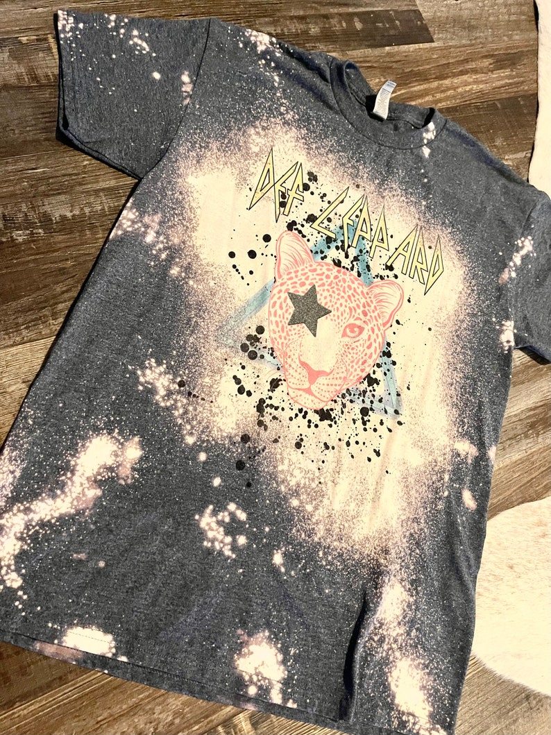 Def Leppard Shirt Concert Bleached Sublimation Distressed Tees Leopard ...