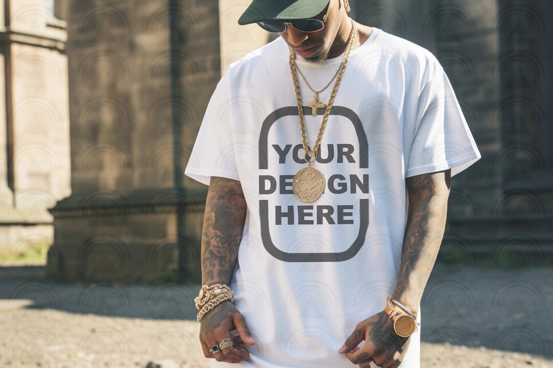 Rapper Shirt Mockup With Large Gold Chain White Shirt Mockup - Etsy