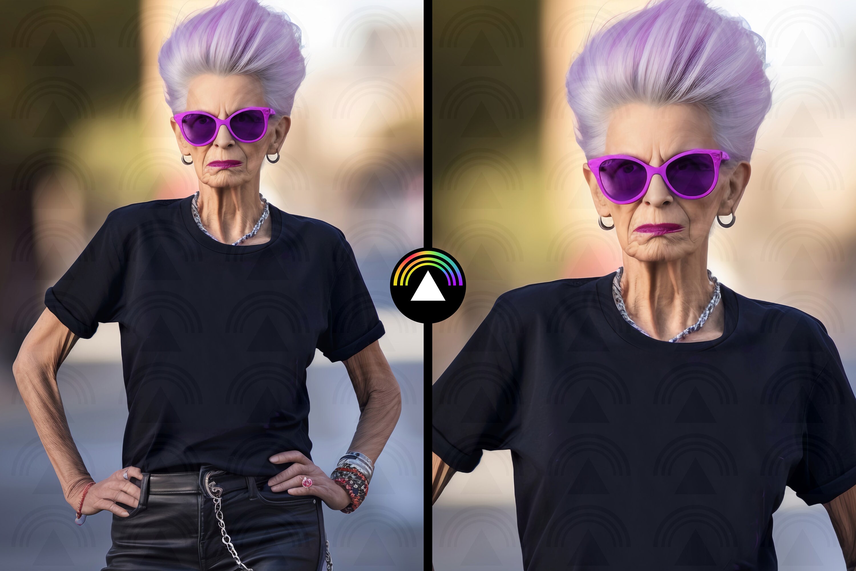 Punky Old Lady Black Shirt Mockup Old Person Shirt Template Black Punk ...