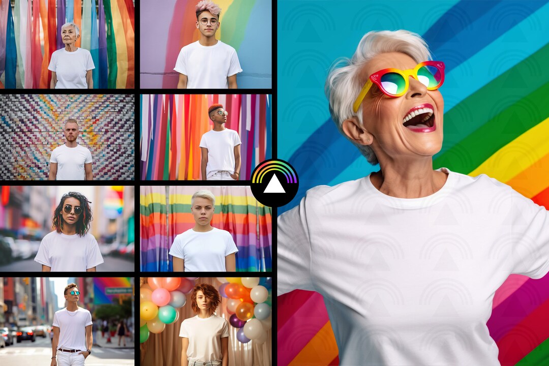 16x Pride Shirt Mockups Various Models Rainbow Bundle Blank White T ...