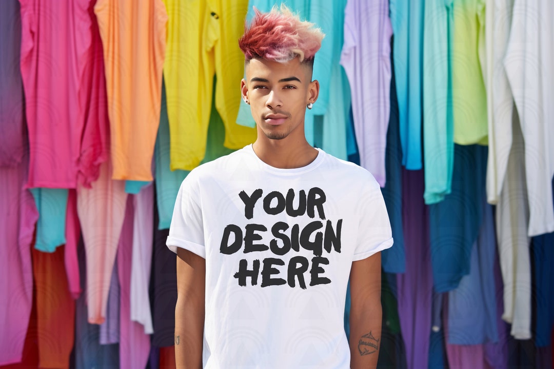 Bright Colorful Shirt Mockup White T Shirt Alternative Model Colorful ...