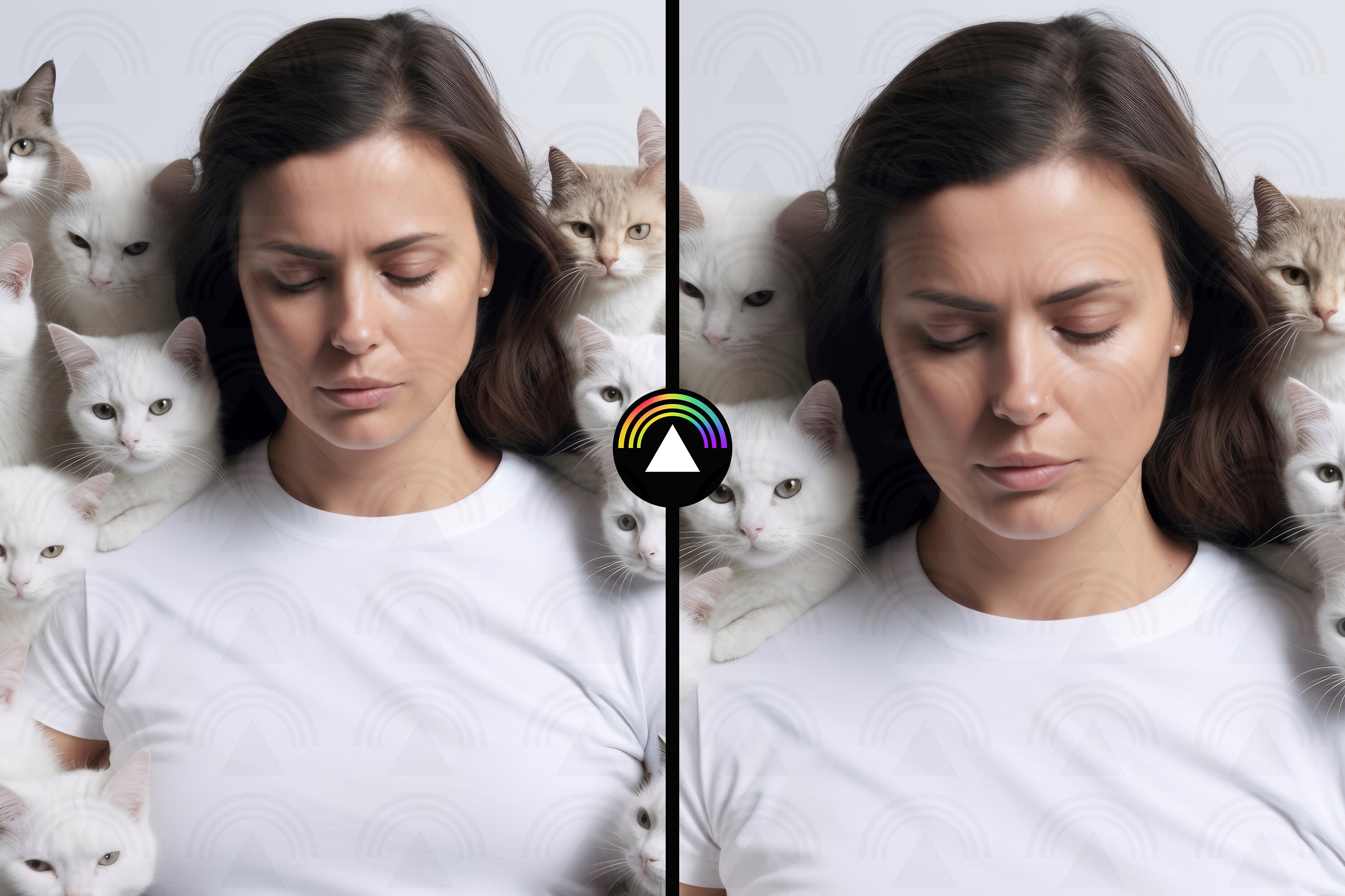 Cat Owner Fun T Shirt Mockup With Many Cats White Shirt Mock up Female ...