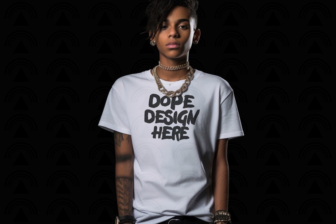 Hip Hop Rapper Themed Shirt Mockup With Bling White Shirt Mockup ...