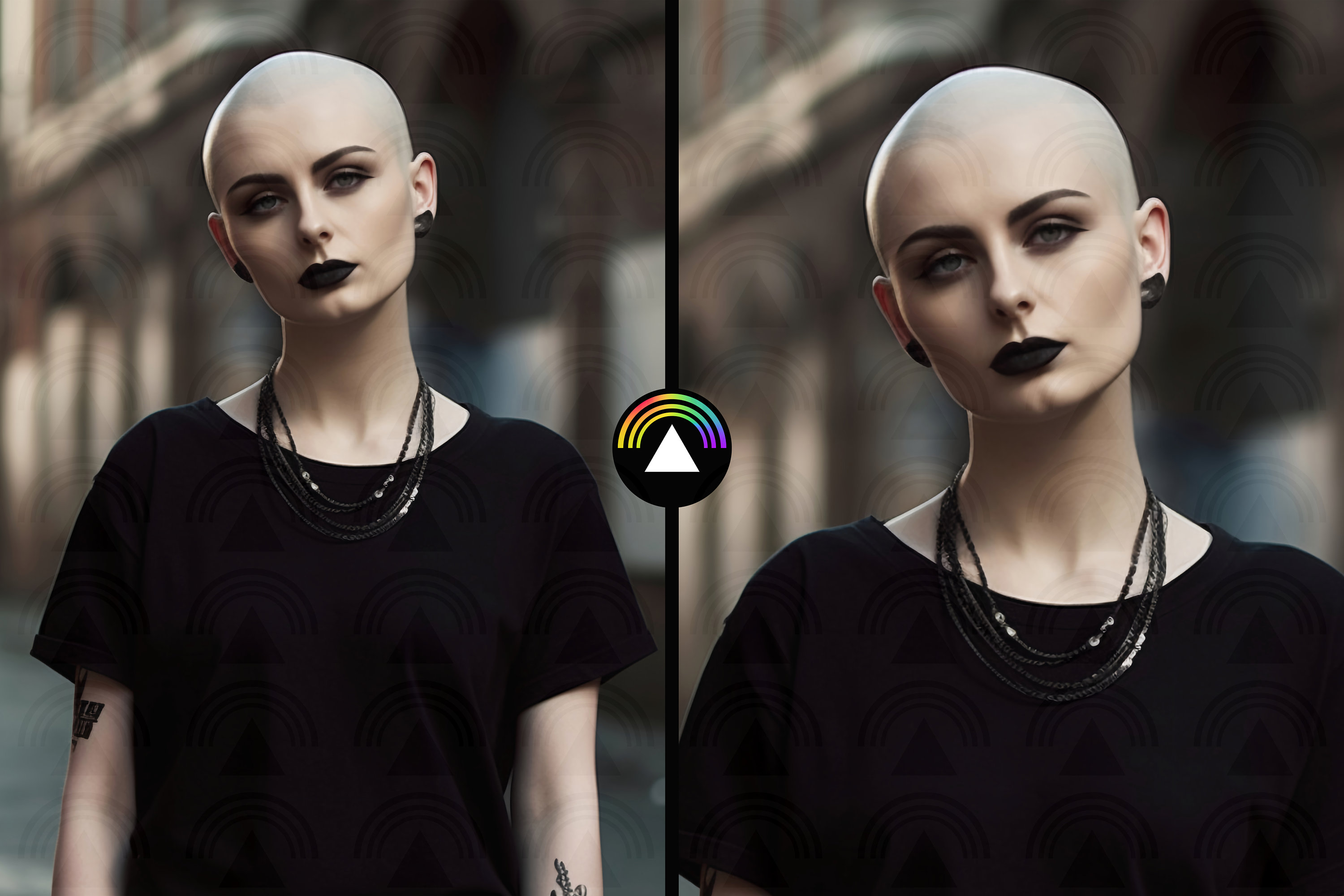 Skinhead Gothic Woman T Shirt Mockup Bald Female Model T-shirt Mockup ...