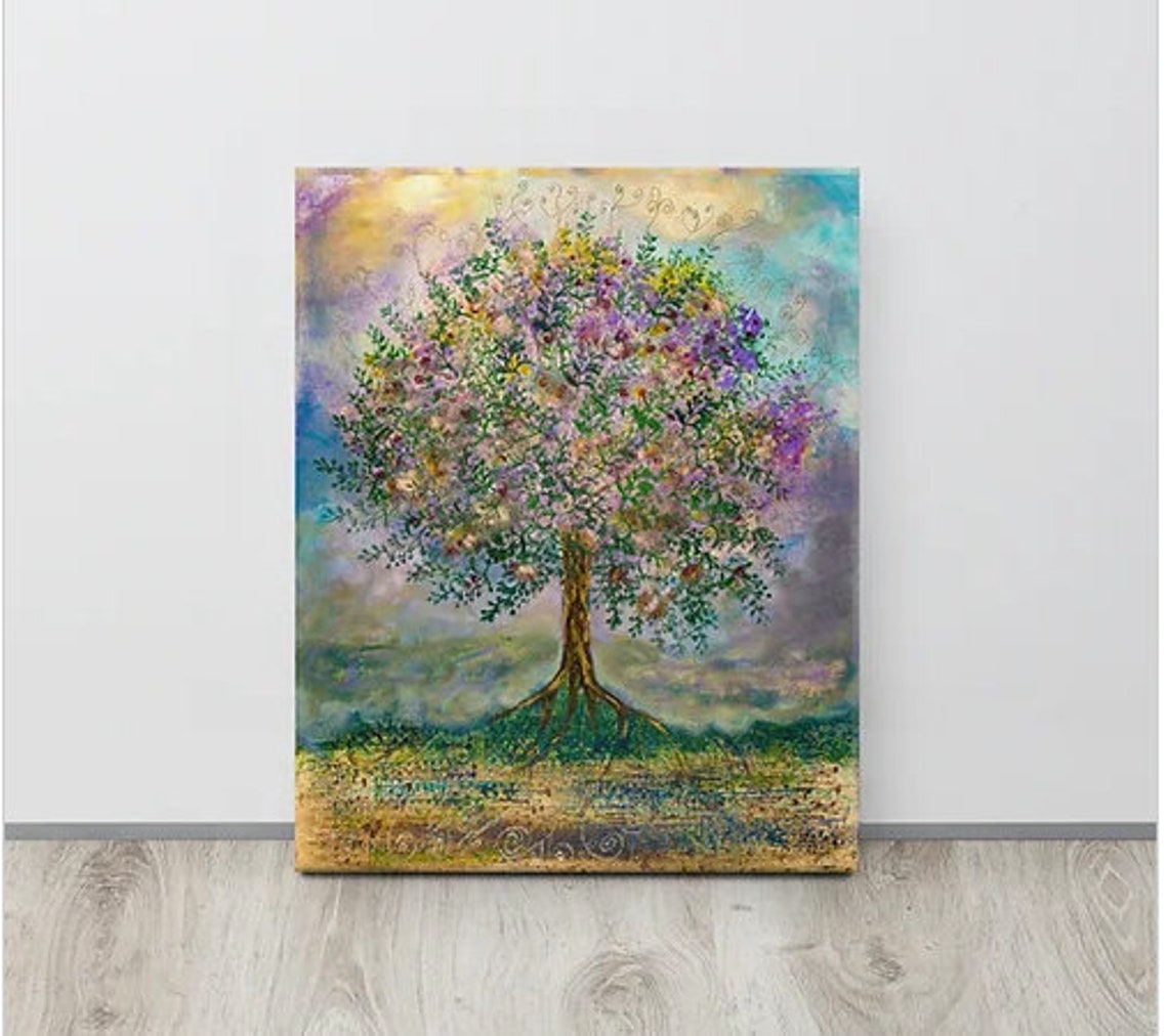Spring Tree, Wall Art, Gallery Wrapped Canvas Art Print of a Colorful ...
