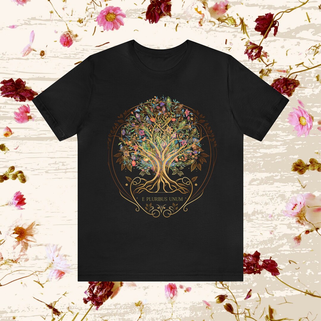 Tree of Life Cottagecore Tee With Text E Pluribus Unum, Colorful Tree ...
