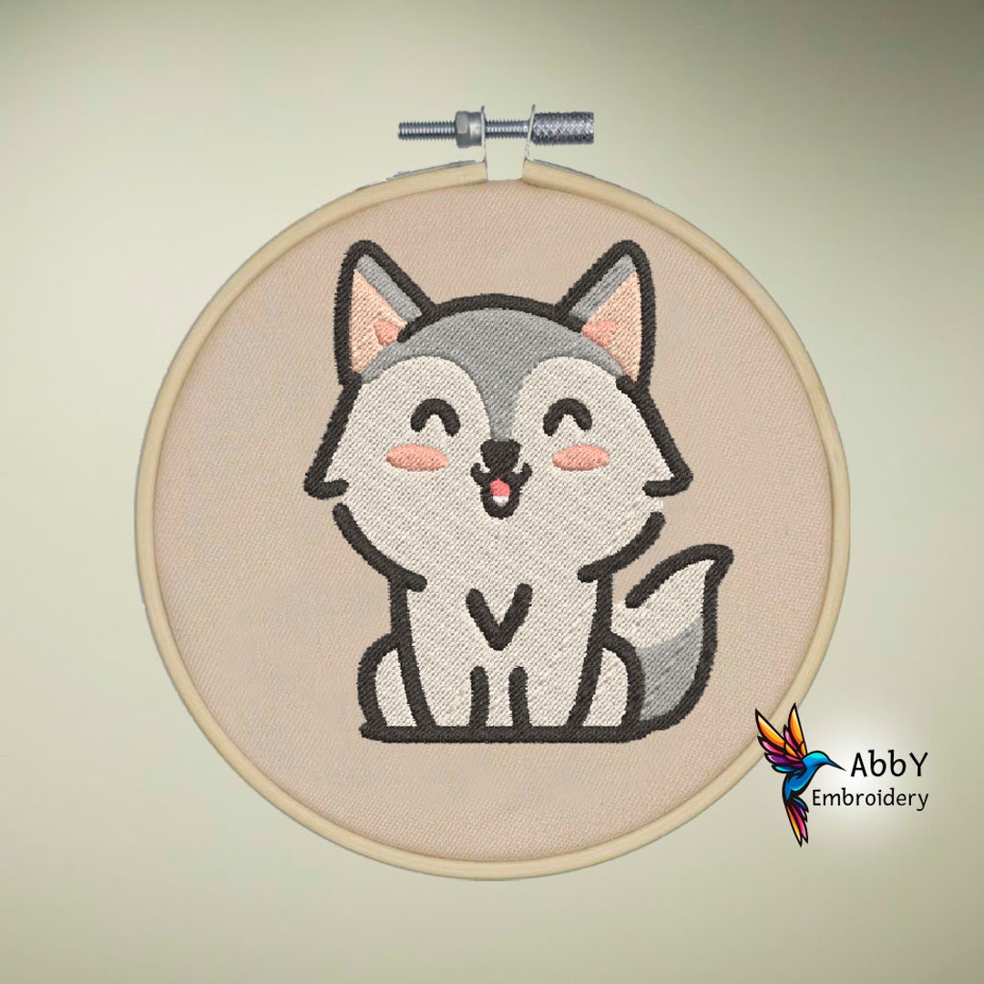 Cute Wolf Embroidery Design, Machine Embroidery, Cute Wolf Embroidery ...