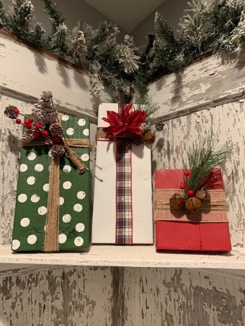 Handcrafted Wooden Present Decorations Set of 3. Winter Decor - Etsy